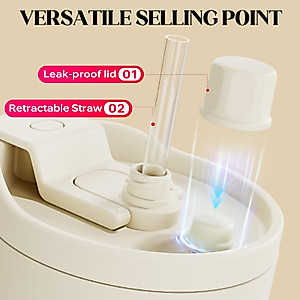 FOHGEE 40oz Tumbler with Handle and Straw Lid【Magnetic lid + Removable built-in straw】100% Leak-proof Travel Coffee Mug, Stainless Steel Insulated Cup, Keeps Cold for 24Hrs (ChillWave Cream Whisper)