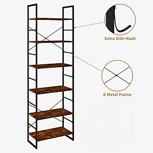 SAILUN 6 Tier Bookshelf, Free Standing Bookcase, Industrial Book Shelf with Metal Frame, Storage Rack Shelves Organizer for Bedroom, Living Room, Home Office，Rustic Brown