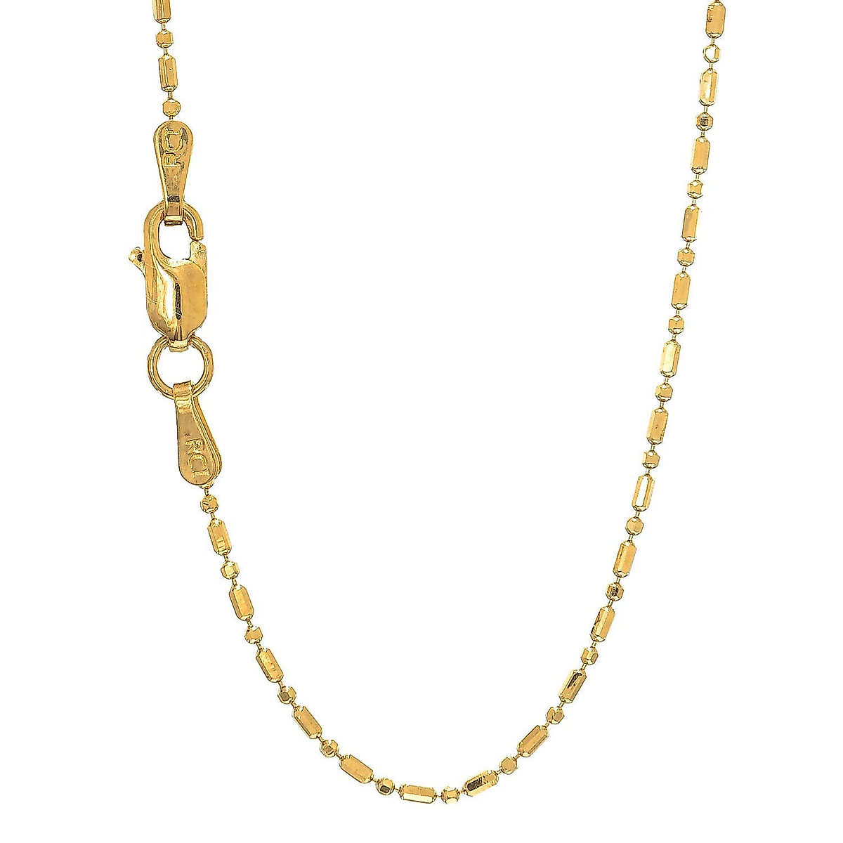 JewelStop 14k Solid Yellow Gold 1mm Diamond-cut Bar & Bead Ball Chain Lobster Claw Clasp-20 Inches, 2gr.