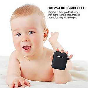 ATUAT AirPods Case Cover, Full Protective Soft Silicone Case Accessories with Keychain for Apple AirPods 1st 2nd Generation Charging Case, Front LED Visible, Black