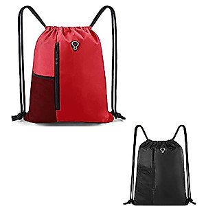 BeeGreen Drawstring Backpack Gym Bag for Men Women Sport String Backpack with Water Bottle Mesh Pockets and Two Zippered Pocket