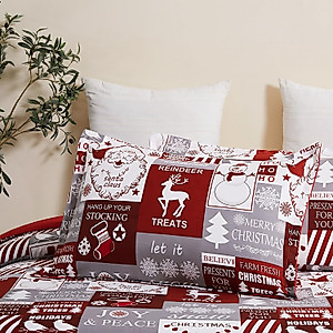 Vaulia Soft Microfiber Duvet Cover Set, Snowflake Pattern Christmas Holidays, Reversible Pattern Design White/Red Santa, King Size 3-Piece Set (1 Duvet Cover 2 Pillow Shams)