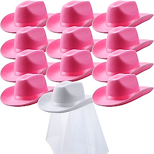 Unittype 12Pcs Cowgirl Hats Bride Cowboy Hats Bachelorette Cowboy Hat for Party Wedding Bachelorette Bridal Shower Engagement(Pink, White, Classic Style)
