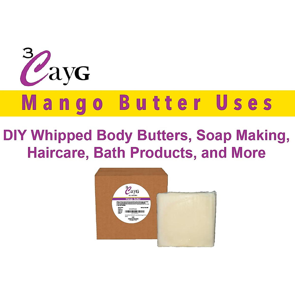 3CayG Mango Butter 5LB All Natural Bulk| Great for Whipped Body Butter Lotion and Soap Making Wild Harvested Naturally Refined