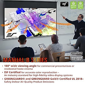 Elite Screens Manual B, 100-INCH Manual Pull Down Projector Screen Diagonal 16:9 Diag 4K 8K 3D Ultra HDR HD Ready Home Theater Movie Office Presentation, M100H