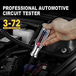 WINAMOO Upgraded 3-72V Digital Automotive LED Circuit Tester, DC Voltage Test Light with Voltmeter & Portable Spring Wire, Vehicle Circuits Low Voltage Light Tester Pen with Sharp Stainless Probe