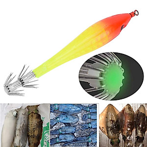OKJHFD 5Pcs Luminous Squid Jigs Hook Fishing Lures Baits for Saltwater Freshwater Fishing Tackle Accessories(Yellow)
