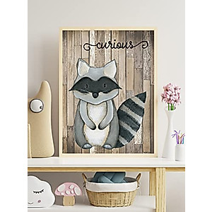 Woodland Nursery Decor for Boys - Animal Pictures Wall Art - Baby Room Animal Prints on Shiplap Background - Bear Deer Fox Raccoon Owl Squirrel Decor - Set of 6 PRINTS - 8x10 - UNFRAMED