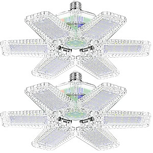Garage Light 165W 16500LM 6500K 2 Pack, LED Garage Light LED Shop Lights Garage Lights Ceiling LED with 6+1 Adjustable Panels Support E26/E27 for Garage, Barn, Workshop, Basement（Transparent）