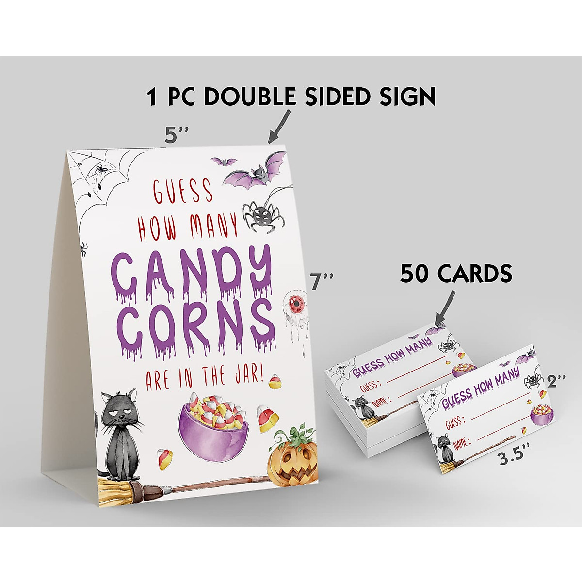 Guess How Many Candy/Corns Are In The Jar (1 Double-sided Printing Sign & 50 Game Cards), Halloween Party Decorations, Halloween Party ideas Halloween Party Games for Kids Baby Shower Games | HW010M