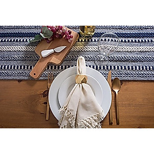 DII Farmhouse Braided Stripe Table Runner Collection, 15x72 (15x77, Fringe Included), Navy Blue