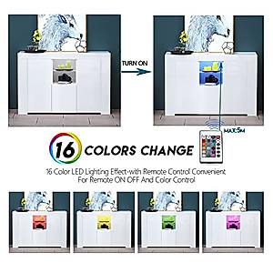 ARMCONE LED Sideboard Buffet Cabinet High Glossy Front Kitchen Sideboard with Storage Large Buffet Table Wooden Bar Cabinet for Kitchen Dining Room Hallway Living Room (45.67" Wx13.82 Dx31.89 H)