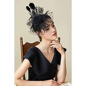 BABEYOND Fascinator Hats for Women Tea Party Kentucky Headband Derby Wedding Flower Feathers Hair Clip Black