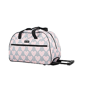 Betsey Johnson Designer Carry On Luggage Collection - Lightweight Pattern 22 Inch Duffel Bag- Weekender Overnight Business Travel Suitcase with 2- Rolling Spinner Wheels (CHEVRON HEARTS, One Size)