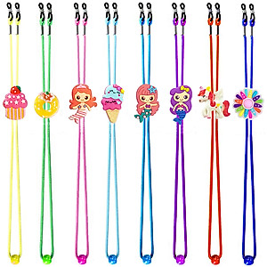 Tazimi 8 Pcs Kids Glasses Strap Mermaid Unicorn Dessert Elastic Anti-slip Eyeglass Straps Multicolor Glasses Retainer Holder Chain for Girls