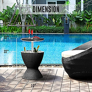 SereneLife Outdoor Cool Bar Table, 7.5 Gallon Beer and Wine Cooler, Patio Furniture & Hot Tub Side Table, Beverage Cooler, All-Weather Resistant Ice Cool Bar, Rattan Style Patio, Cocktail Bar (Black)