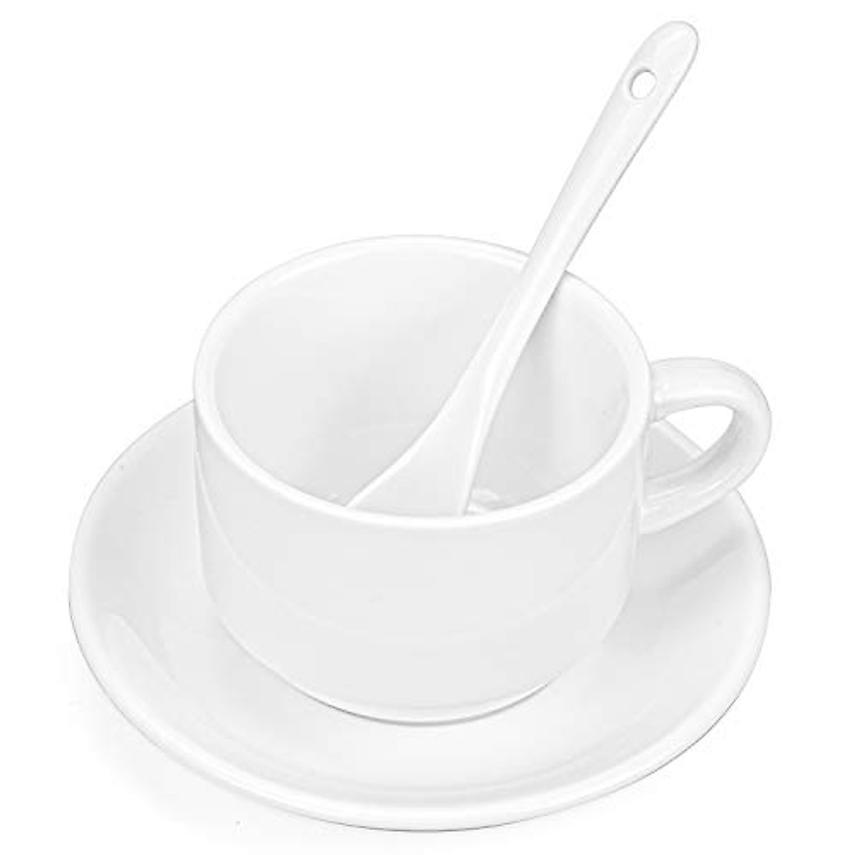 Hedume 6 Pack 5 OZ Espresso Cups with Saucers and Spoons, Stackable Espresso Coffee Cup Set for Specialty Coffee Drinks, Latte, Cafe Mocha and Tea