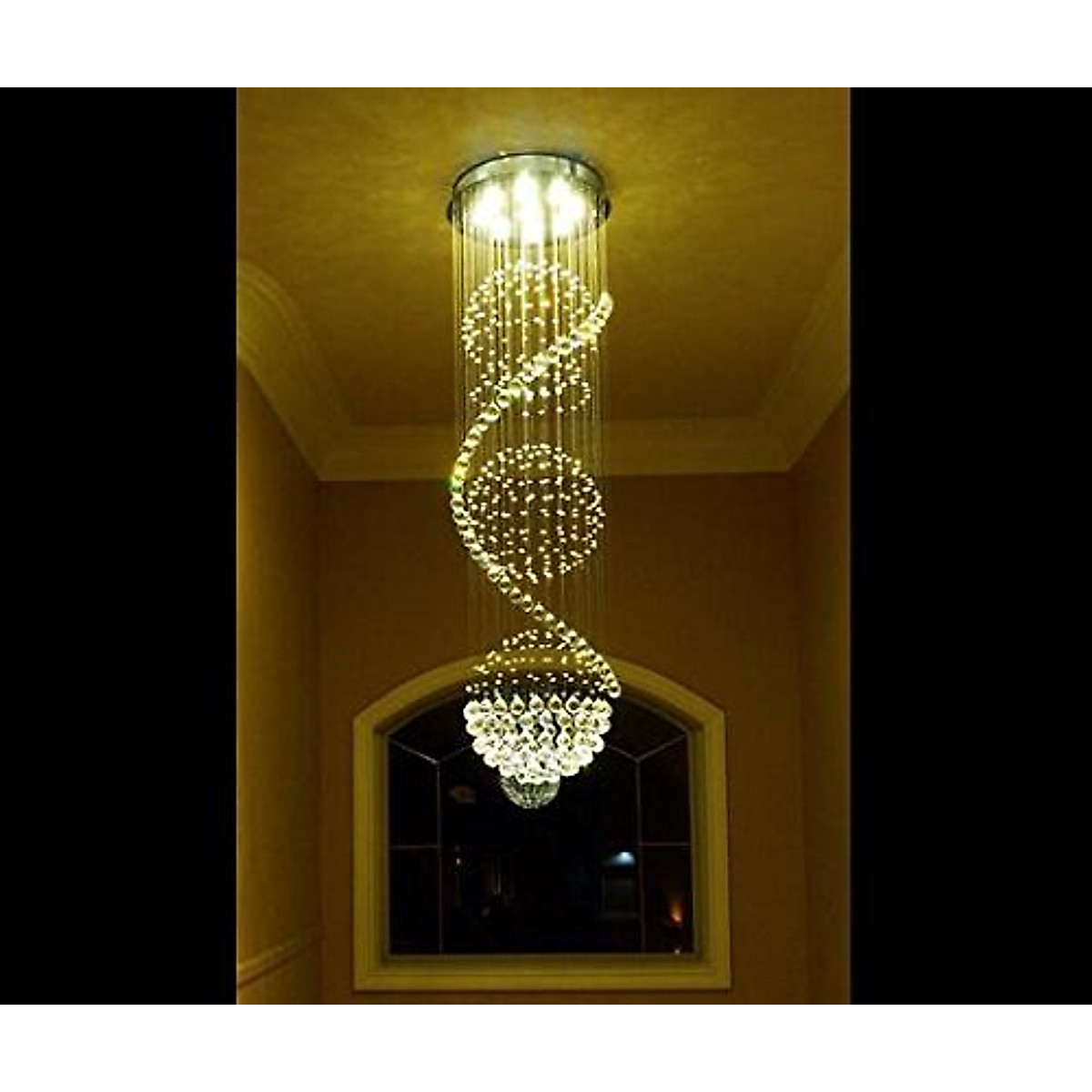 Crystal Chandeliers Modern Spectacular Spiral Sphere Raindrop Chandelier K9 Crystal Ceiling Light Fixture for Living Room Hotel Hallway Foyer EntryWay Staircase Chandelier Romantic Deco 20 Inch X 71 Inch of CRYSTOP