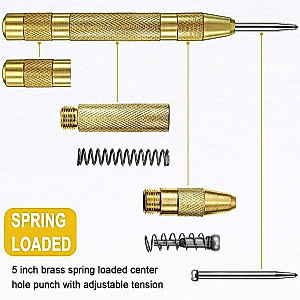 Step Drill Bit Set for Metal, 1/4inch High Speed Steel Titanium Coated Metric Straight Groove Step Drill Bits Set with Automatic Spring Loaded Center Punch Power Tools