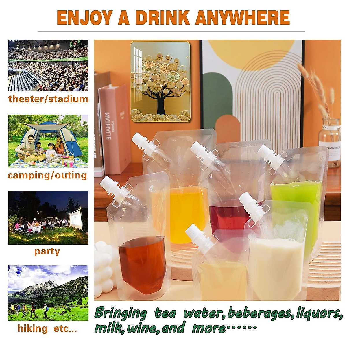 SENYUE 6 PCS Juice Flasks Drinks Flasks Liquor Pouch Reusable Drinking Flasks Concealable Plastic Flasks for Sneak to go