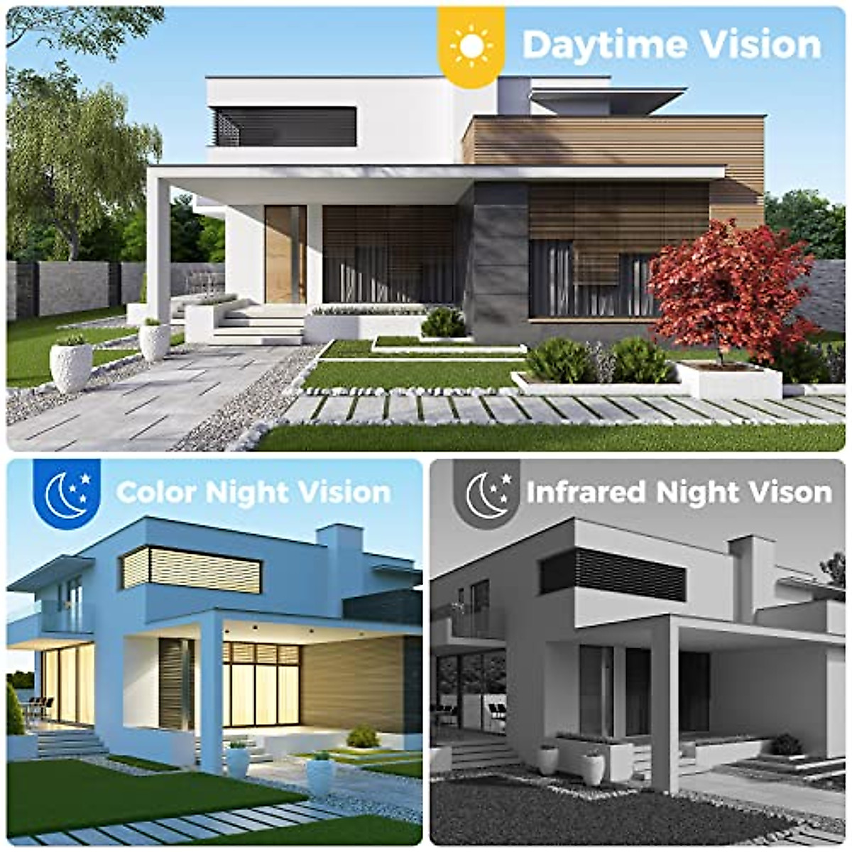 LongPlus Security Cameras Wireless Outdoor, 2 Pack Solar Camera Security Outdoor, 1080P Color Night Vision, Wireless Home Security Cameras with Solar Panel, Spotlight/Alarm, AI Detection, 2-Way Talk