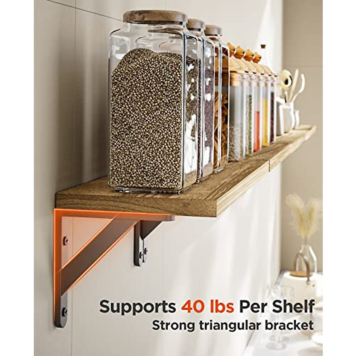 AMADA HOMEFURNISHING Floating Shelves Wall Mounted Set of 4, Wood Shelves for Wall Décor, Rustic Storage Shelf, Wall Shelves for Bedroom, Bathroom, Living Room, Kitchen, Office, Set of 4, AMFS26