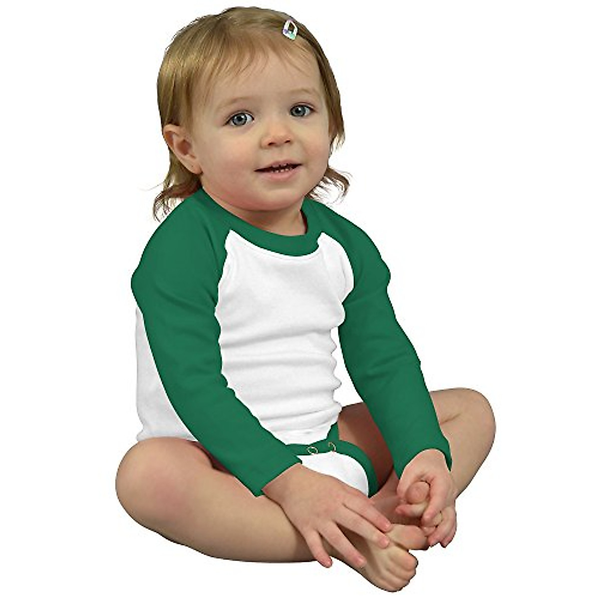 Monag Long Sleeve Raglan Bodysuit 0-3M White/Kelly Green