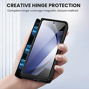 Ruky for Galaxy Z Fold 5 Case, with Magnetic Kickstand and Hinge Protection, Full Body Case Built-in Screen Protector, PU Leather Phone Case for Samsung Galaxy Z Fold 5, Carbon Fiber