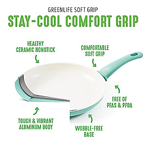 GreenLife Soft Grip Healthy Ceramic Nonstick 7" and 10" Frying Pan Skillet Set, PFAS-Free, Dishwasher Safe, Turquoise