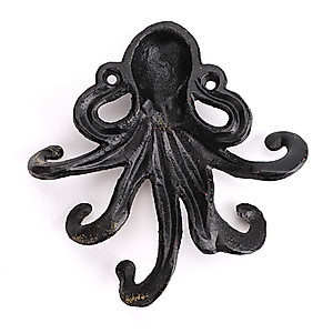 Sumnacon 6 Inch Cast Iron Octopus Decorative Coat Hook - Wall Mounted Nautical Hand Towel Rack Holder with Screws, Rustic Metal Clothing Hanger for Bedroom/Bathroom/Kitchen/Balcony, Green Bronze