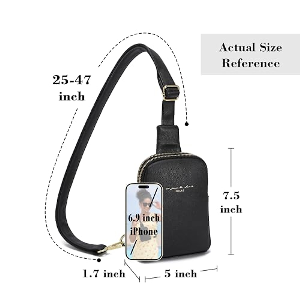 INICAT Travel Small Sling Bag Leather Crossbody Bags for Women Fanny Packs Cross Body Bag for Woman Cross Body Purses(Black)