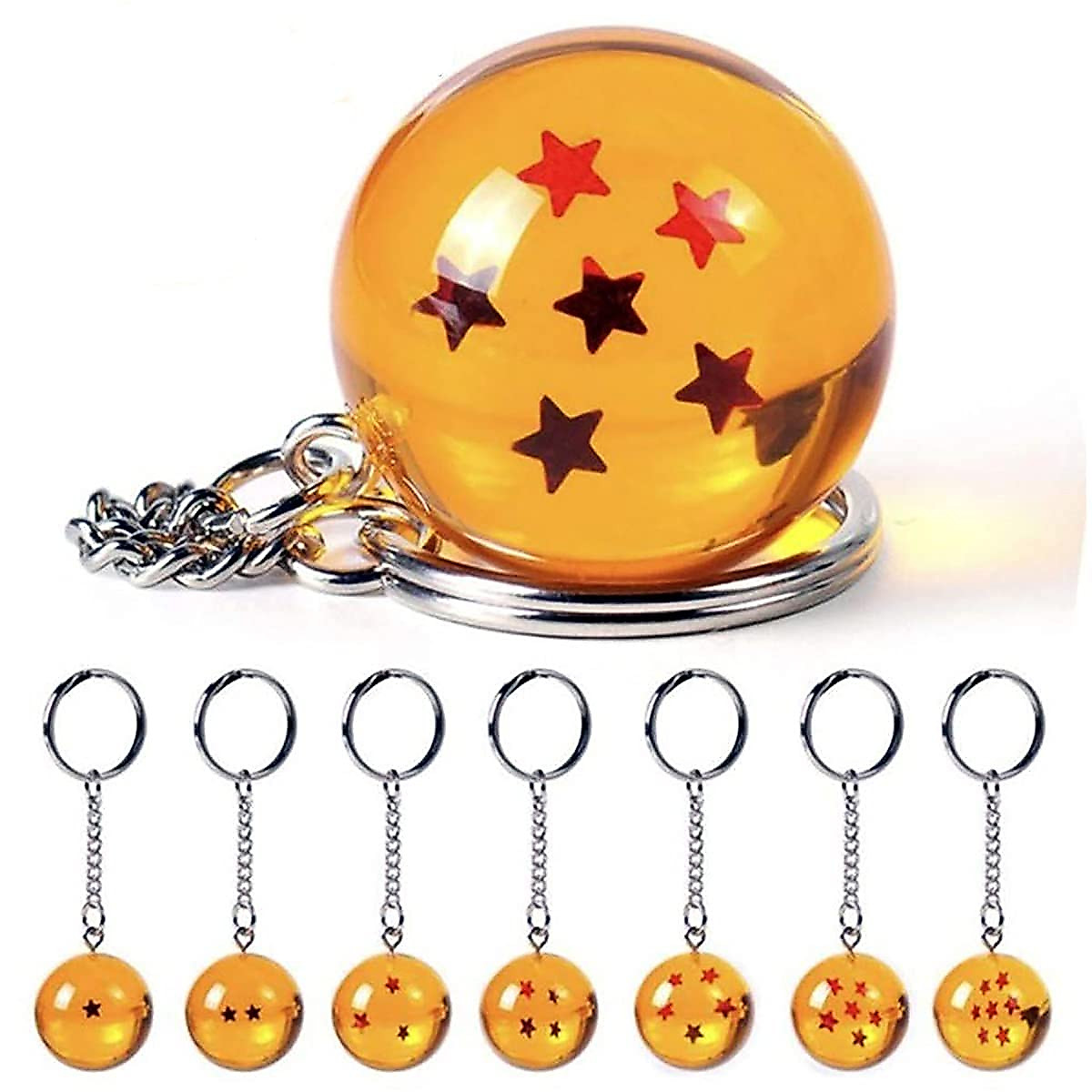 Swiftion 7Pack Dragon Ball Star Acrylic Keychains,Resin Hanging Pendant Transparent Balls Keyring,7 Stars Anime Crystal Ball KeyChains (Yellow)