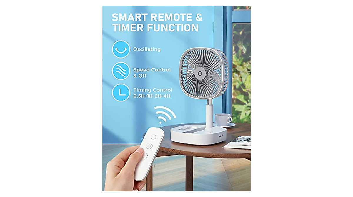 Esemoil Portable Foldable Fan - Rechargeable, Silent, Remote