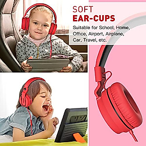 rockpapa 950 Headphones with Microphone for Kids for School Computer, On-Ear Headphones Wired Foldable for Boys chilrens Girls Teens Students Youth Adult Black Red