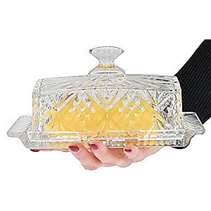 HOME-X Crystal Butter Dish with Lid, Real Crystal Covered Dish, Butter Holder for Serving and Storage, 8"L x 3 ½" W x 4' H, Crystal