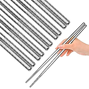 YTLX 5 Pairs Premium Stainless Steel Metal Chopsticks, Reusable Silver Chopsticks Dishwasher Safe, Square Lightweight Non-Slip Chop Sticks Easy to Use for Home Kitchen Hotel Restaurant