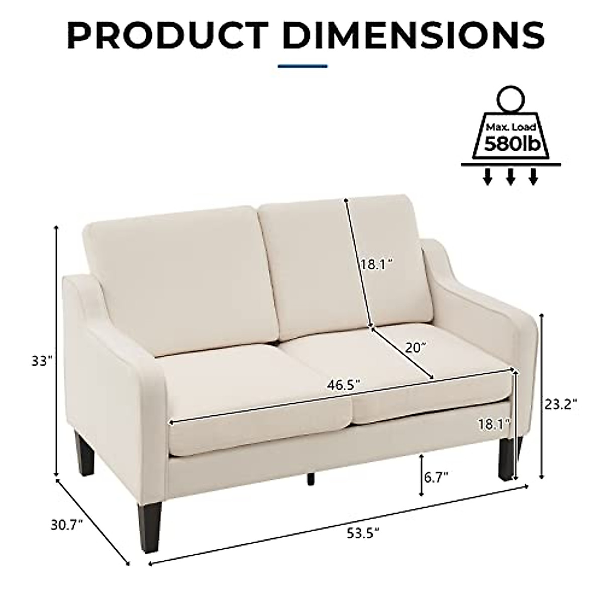 VINGLI 53" Loveseat,Mid-Century Modern Love Seat,Small Sofa Couch for Small Space for Living Room,Bedroom,Apartment,Studio,Beige