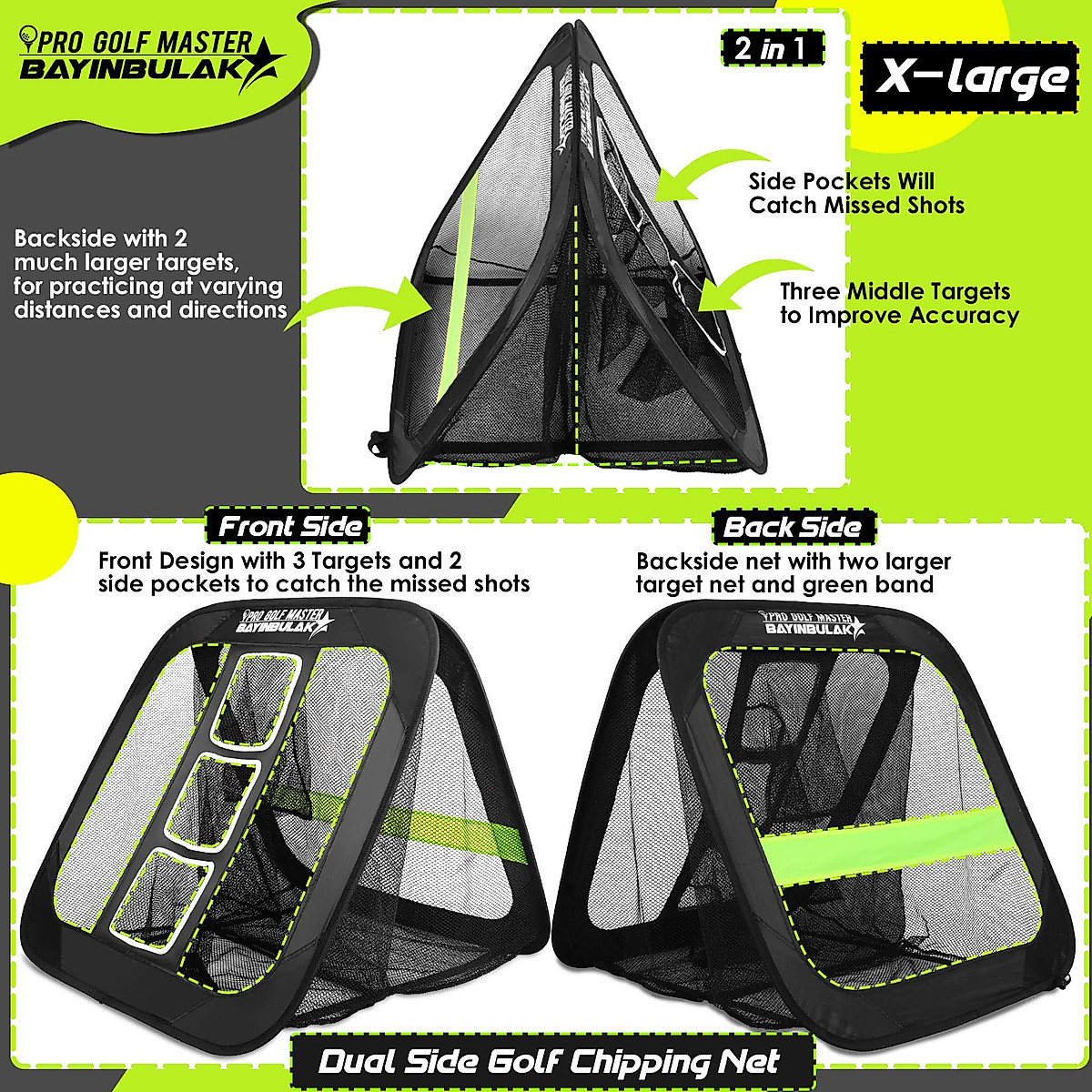 BAYINBULAK 2 in 1 Golf Chipping Practice Net Backyard Driving 2.5'×2.5' Golf Accessories for Men Women Souvenirs, 1 Pack