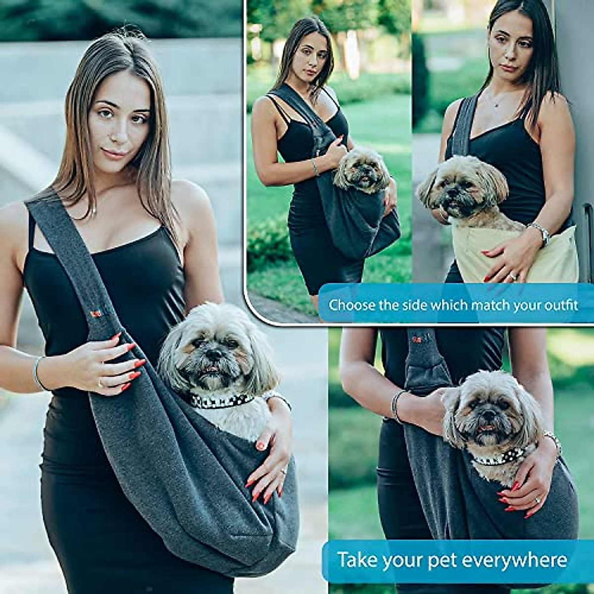 BuddyT Dog Sling Carrier - Dog Carriers for Small Dogs - Dog Carrier for Medium Dogs 5-10 lbs with Adjustable Strap, Pocket, Safety Belt - Dog Purse - Puppy Carrier for Small Dogs/Small Dog Carrier