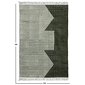 Casavani Hand Made Cotton Dhurrie Geometric Green & Beige Tassel Rug Easy Care Washable Rugs for Doormat Entryway Living Room Bedroom Hallway Balcony 6x12 Feet Runner