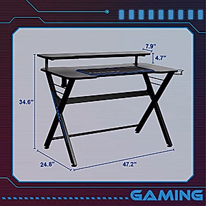 JJS 48" Home Office Gaming Computer Desk with Removable Monitor Stand, X Shaped Large Gamer Workstation PC Table with Cup Holder Headphone Hook Speaker Storage Free Mouse pad, Black