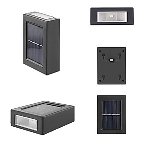 2 LED Solar Wall Light UP and Down Illuminate Outdoor Sunlight Sensor Lamp IP65 Waterproof Modern Nordic Style Decor for Home Garden Porch, Black