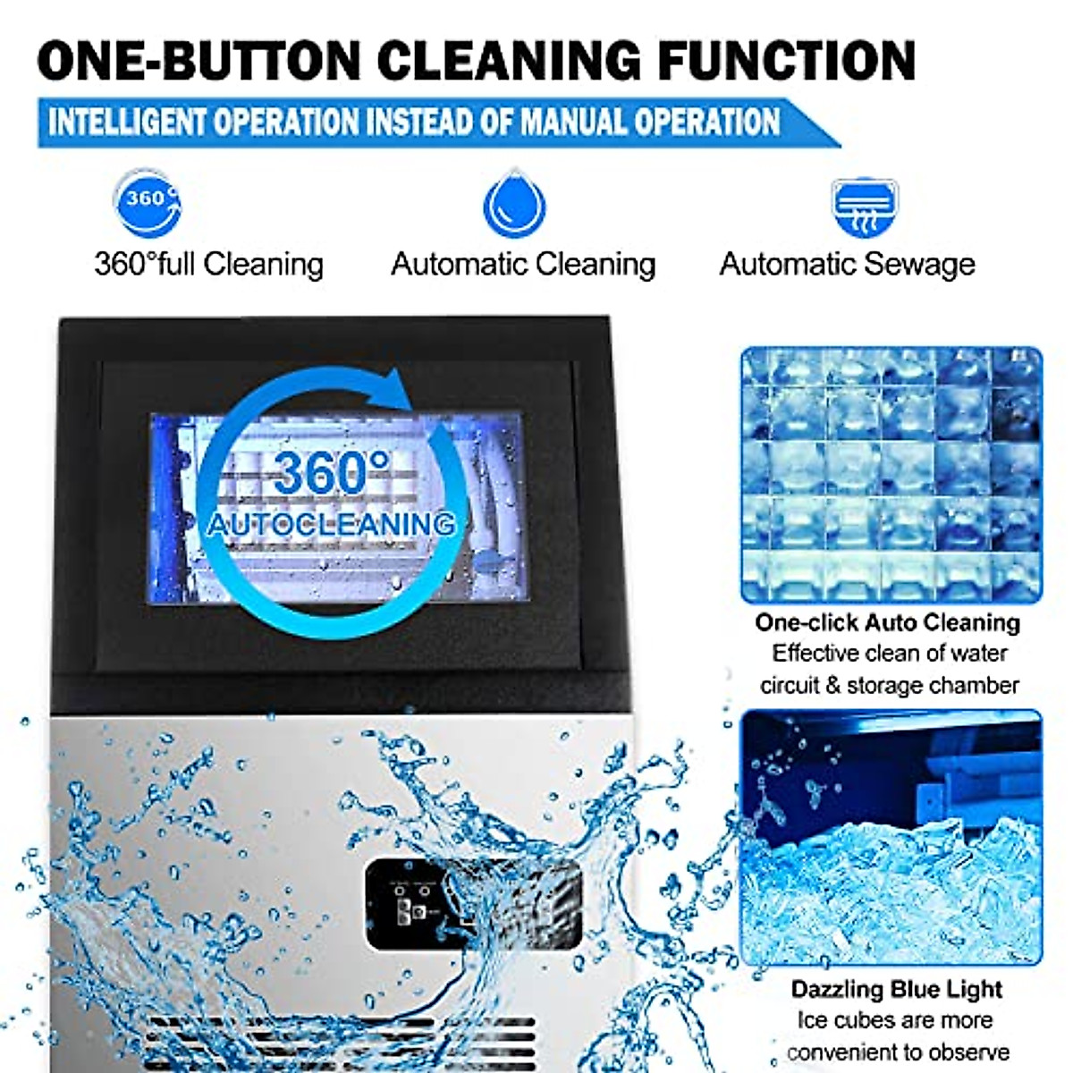 Topdeep Commercial Ice Maker Machine 132LBS/24H with 33LBS Storage Capacity, Stainless Steel Freestanding Ice Machine Automatic Operation- Ideal for Home, Restaurants, Bars Ice Making