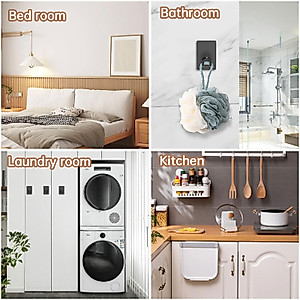 Linone 4 Pcs Self Adhesive Hooks, Stainless Steel Towel Hook, Sticky Towel Hangers for Kitchen Bathroom, Bathroom Wall Door Hooks for Hanging Towel Robe Hat Coat (Black)