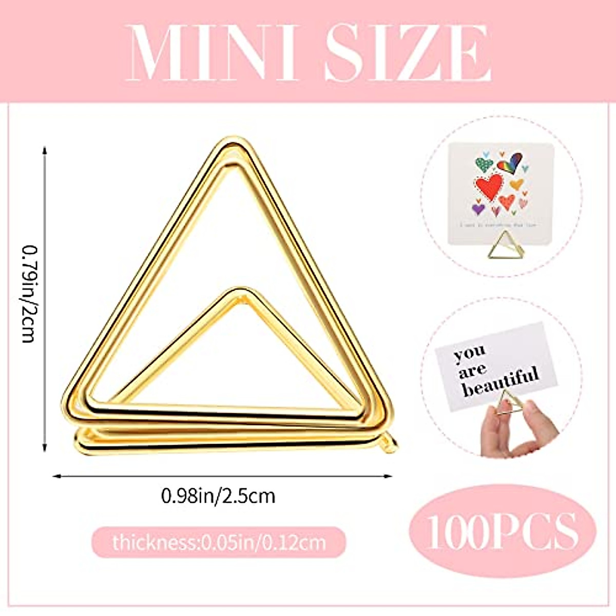 100 Pcs Place Card Holder Triangle Shape Table Number Holder Wedding Table Card Holders Mini Name Card Holder Place Setting Holder Picture Clips Stand for Centerpiece Anniversary Party(Gold)