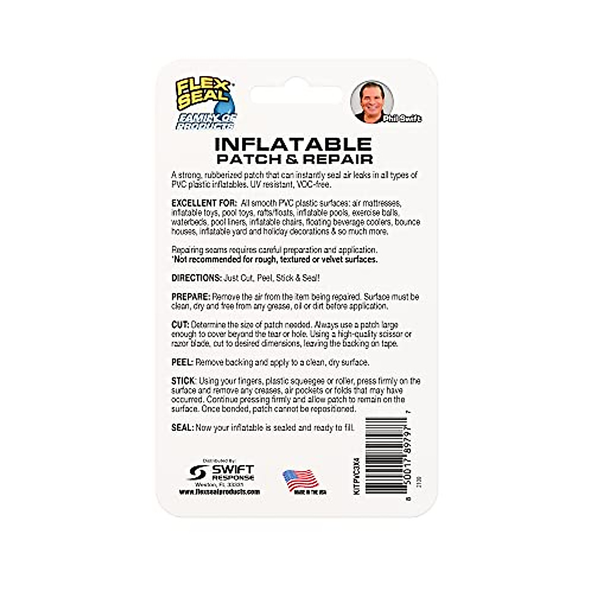 Flex Seal Patch & Repair Kit for Air Mattresses, Rafts, Pool Toys - 2 Clear Patches, Smooth PVC