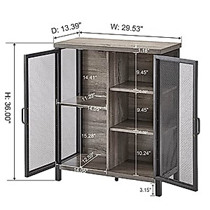 BON AUGURE Industrial Coffee Bar Cabinet with Storage, Farmhouse Wood Metal Accent Cabinet with Shelves, Rustic Small Sideboard Buffet for Kitchen and Dining Room (Dark Grey Oak)