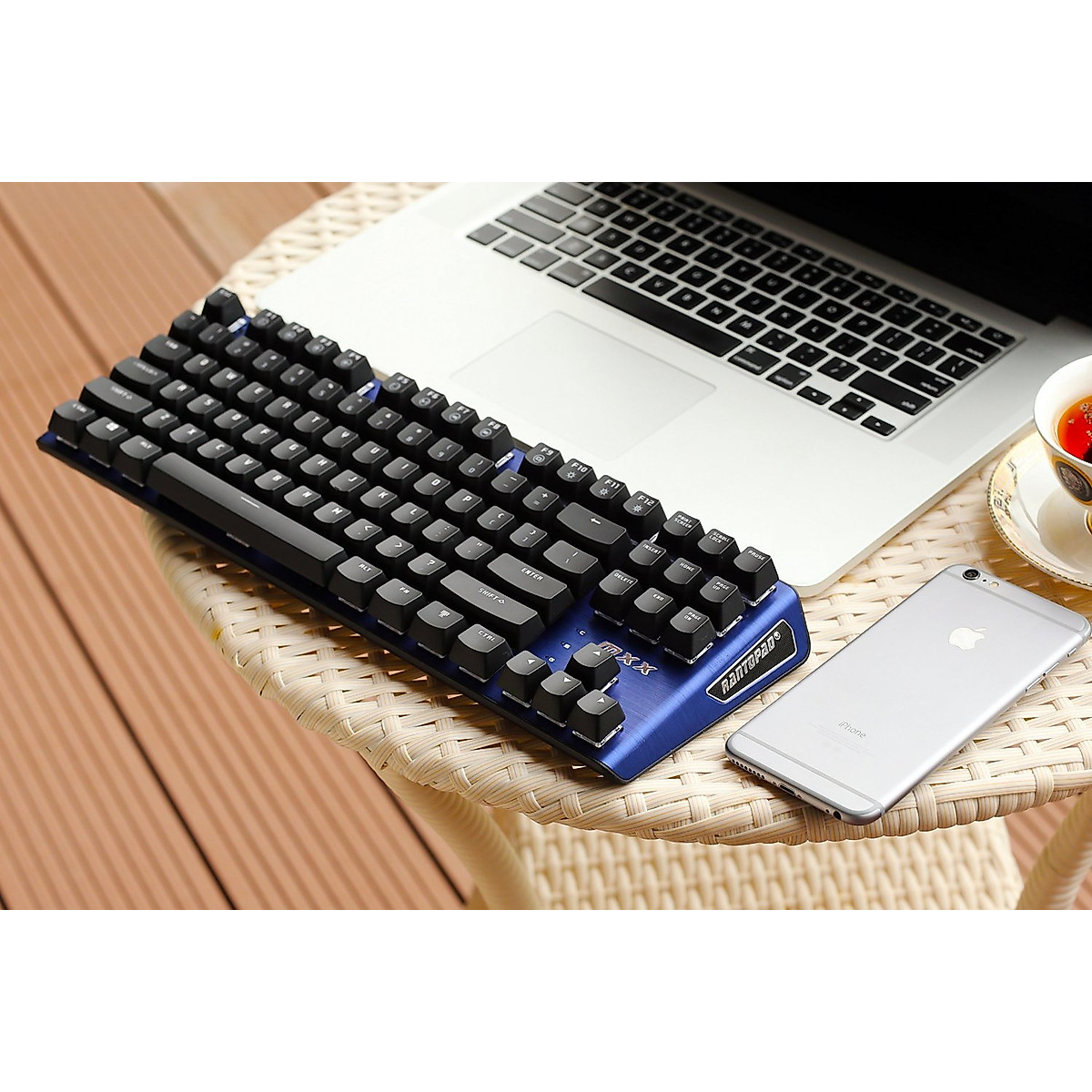 Rantopad MXX Mechanical Gaming Keyboard - 87 Keys,White Backlit, Red Switches, Blue Aluminum Cover, N-Key Rollover