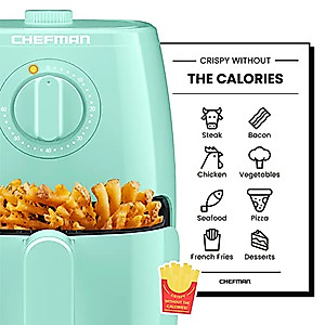 Chefman TurboFry 2-Quart Air Fryer, Dishwasher Safe Basket & Tray, Use Little to No Oil For Healthy Food, 60 Minute Timer, Fry Healthier Meals Fast, Heat And Power Indicator Light, Temp Control, Mint