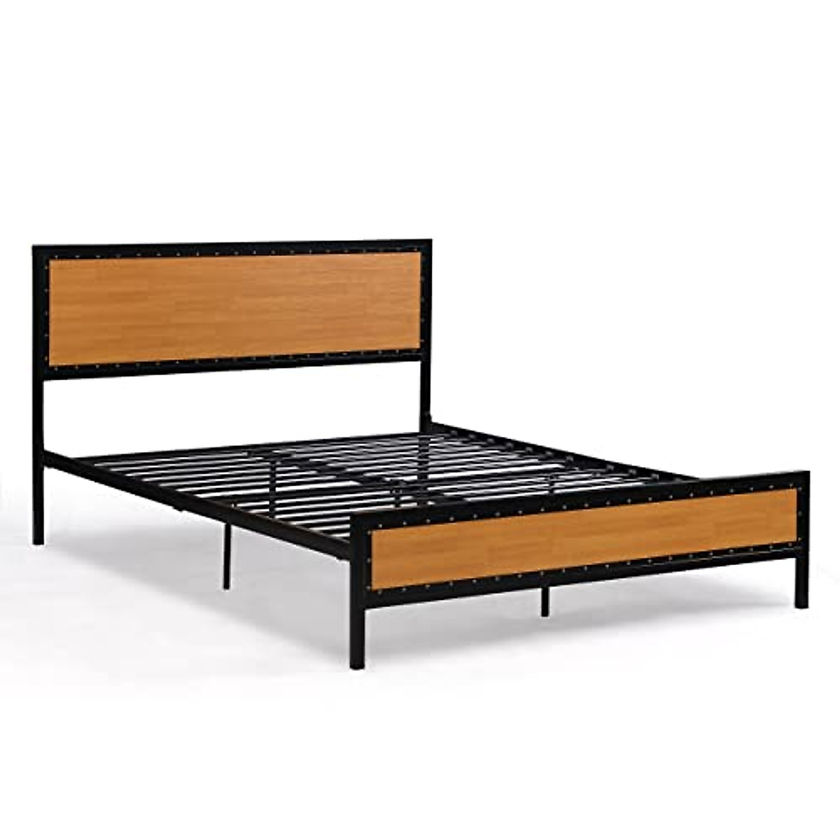HAUSHECK Queen Size Platform Bed Frame, Industrial Stlye Metal Bed Frame w/Headboard & Footboard, Bedframe No Box Spring Needed for Kids, Teen, Adults, Strong Steel Slat Support Mattress Foundation